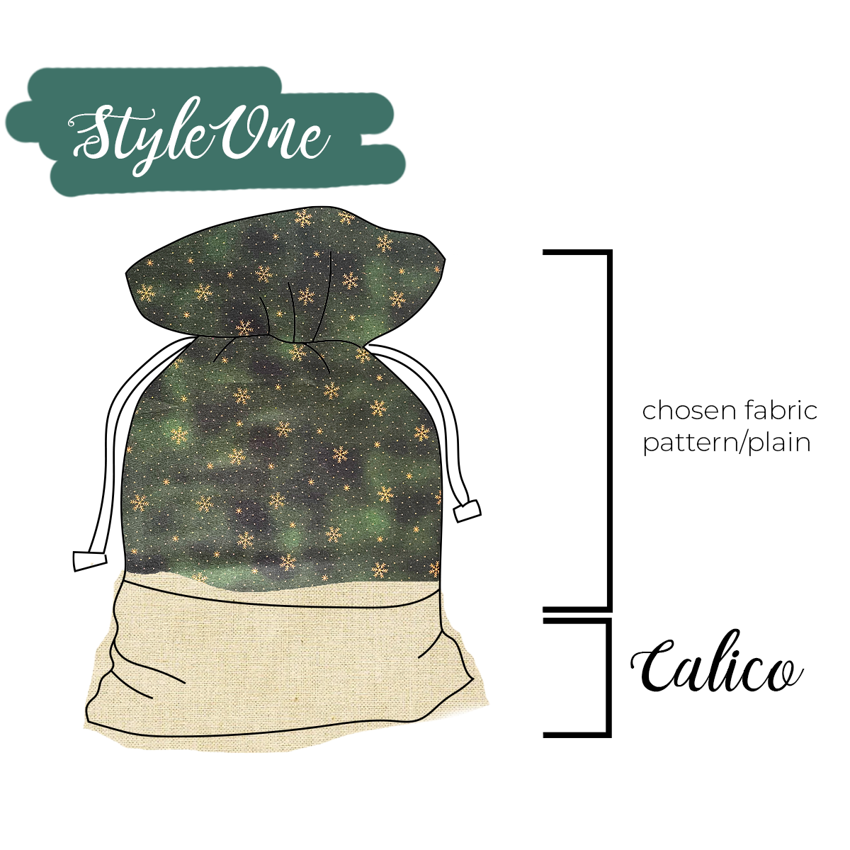 Santa Sack | Green Snowflakes – Wolf Foot Designs